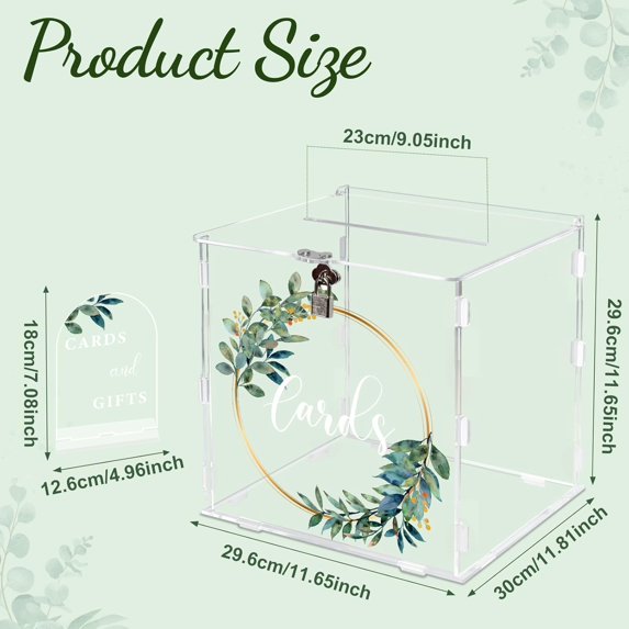 Acrylic Wedding Card Box with Lock & Slot for Party, Large Eucalyptus ...
