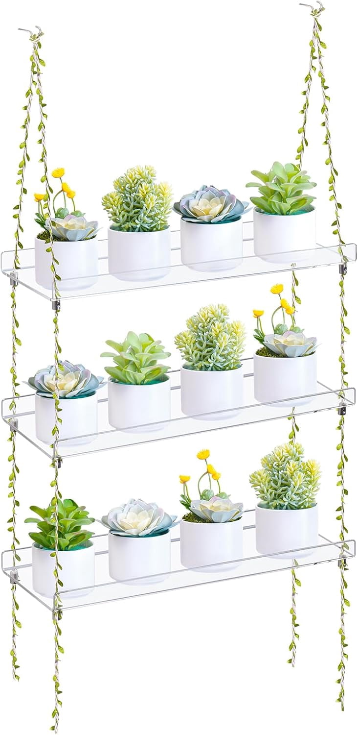 Acrylic Window Boxes Plant Shelves 3 Tier - Clear Hanging Shelf Indoor ...