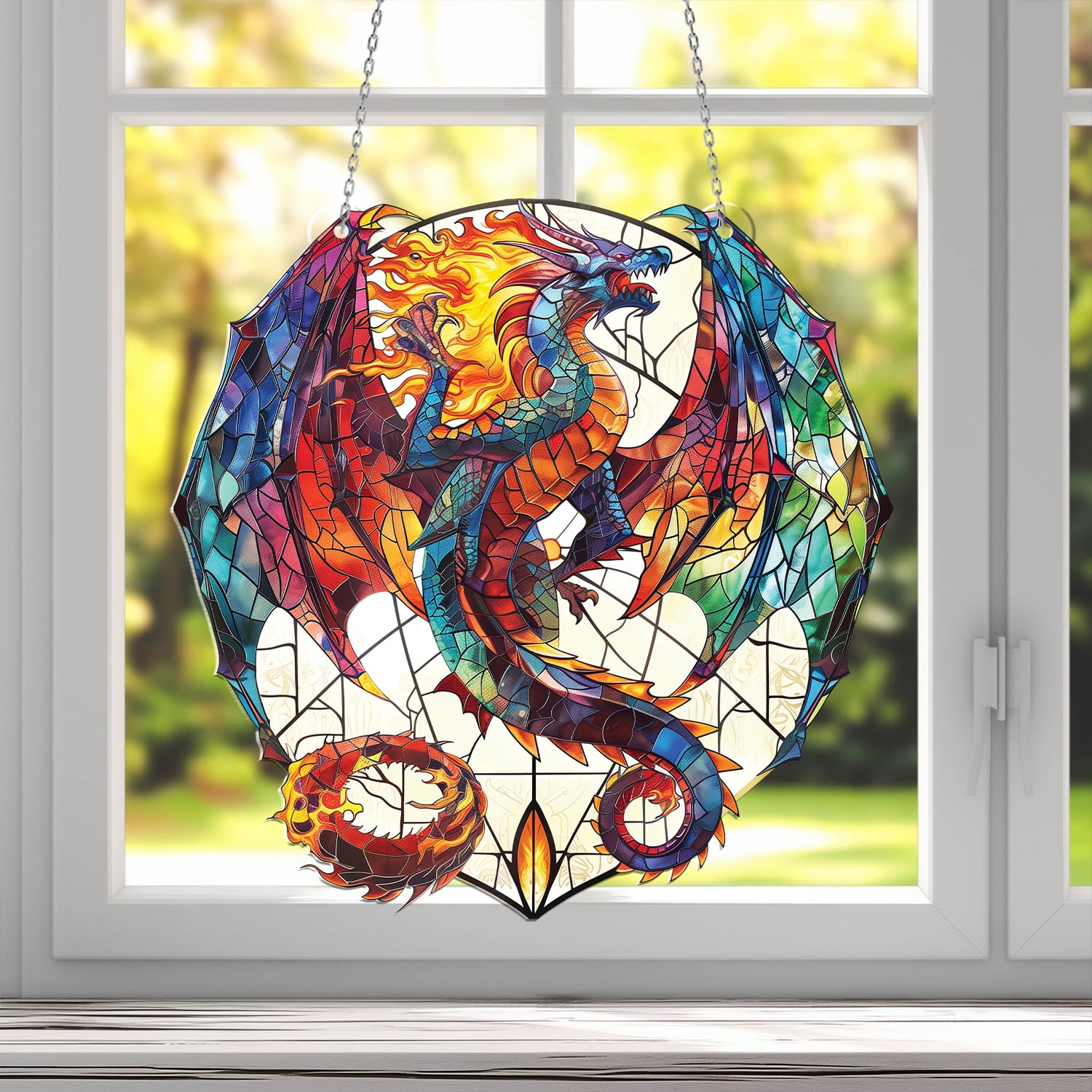 Acrylic Window Hanging 2D Dragon - Vibrant Stained Glass Art for ...