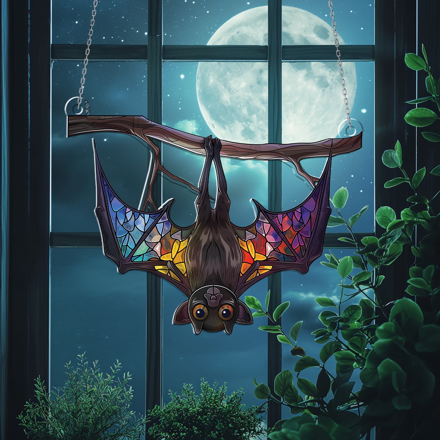 Acrylic Window Hanging, Adorable Bat Design with Vibrant Wings ...