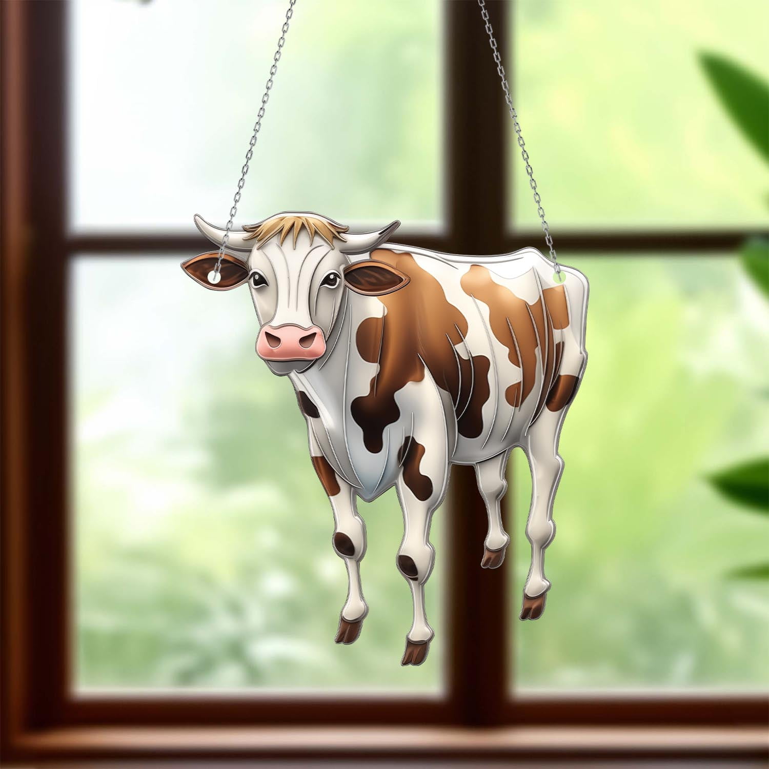 Acrylic Window Hanging, Adorable Cow Design in 2D Stained Glass Style ...
