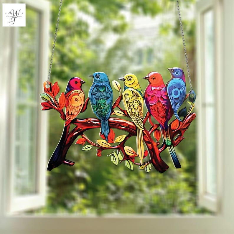 Acrylic Window Hanging Colorful Birds, Beautiful Bird Ornament on ...