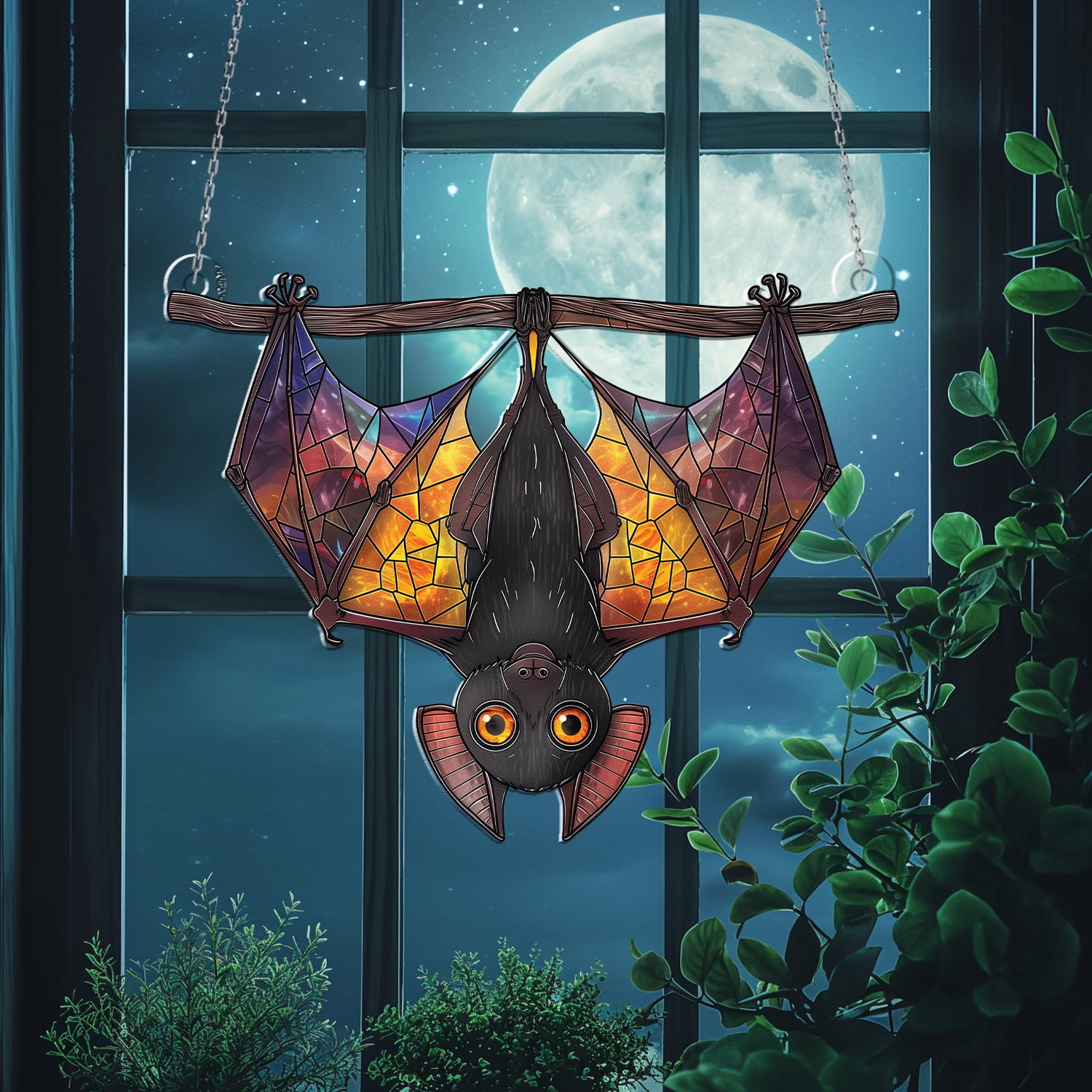 Acrylic Window Hanging, Cute Bat with Big Eyes in 2D Stained Glass ...