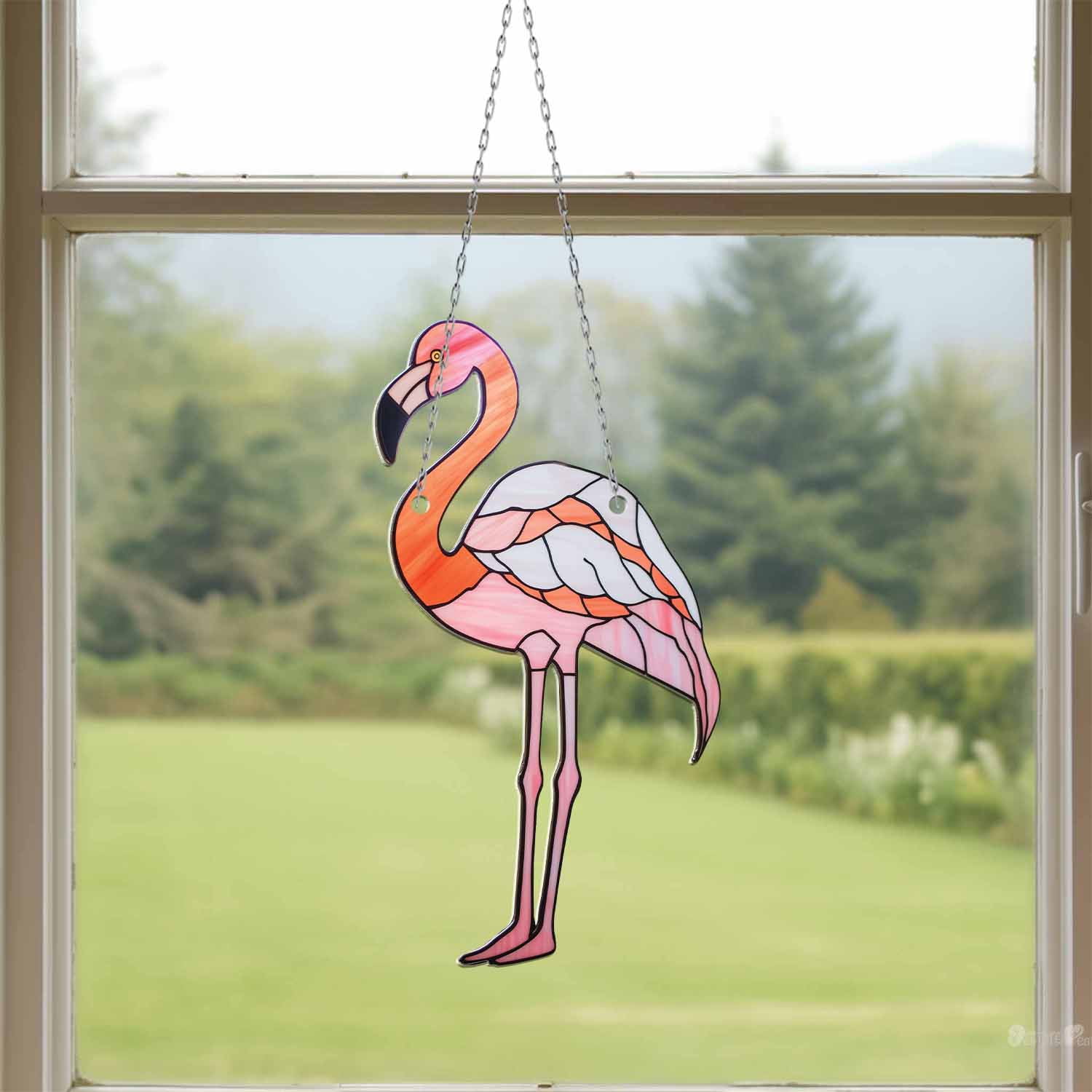 Acrylic Window Hanging, Elegant Flamingo in 2D Stained Glass Style ...
