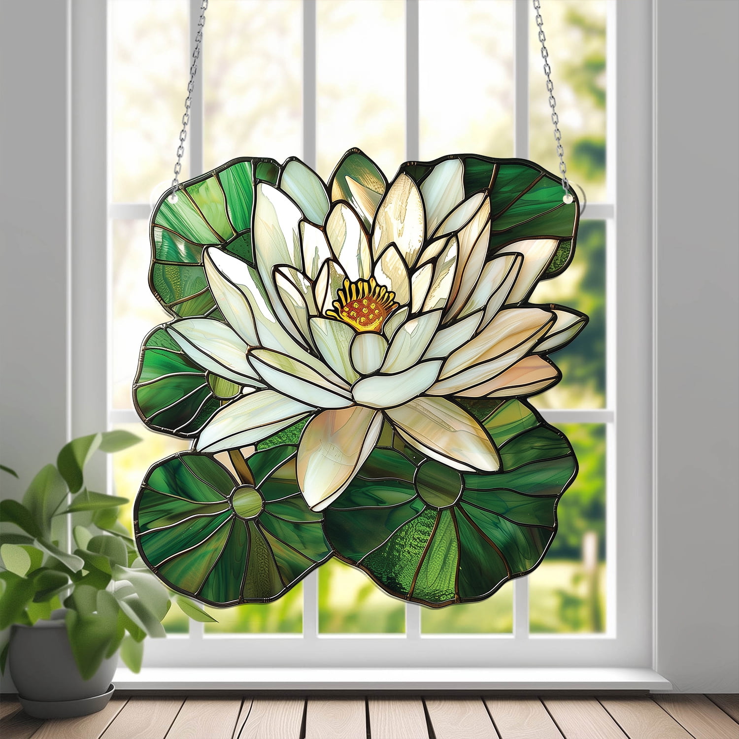 Acrylic Window Hanging, Elegant Water Lily Design in 2D Acrylic Art ...