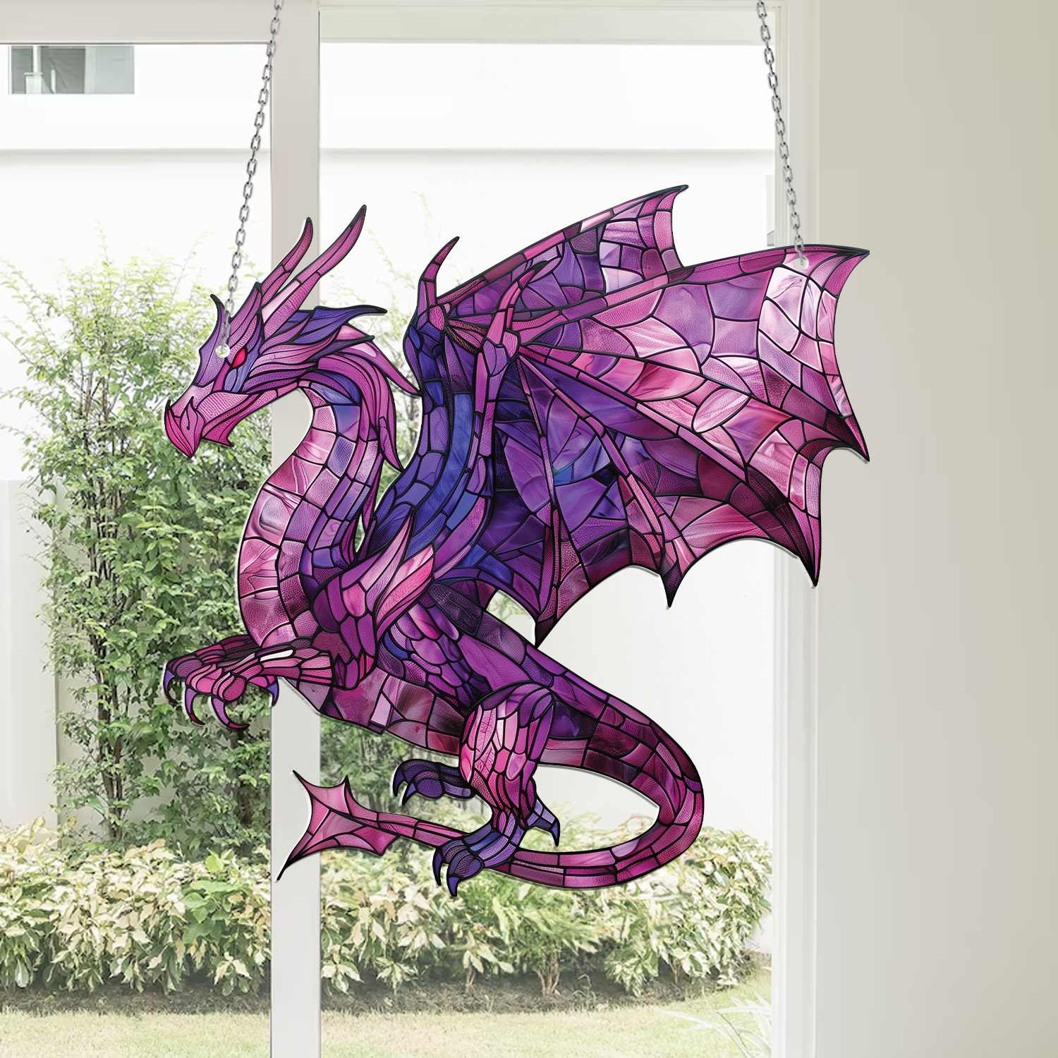 Acrylic Window Hanging, Powerful Dragon in Stained Glass Design with ...