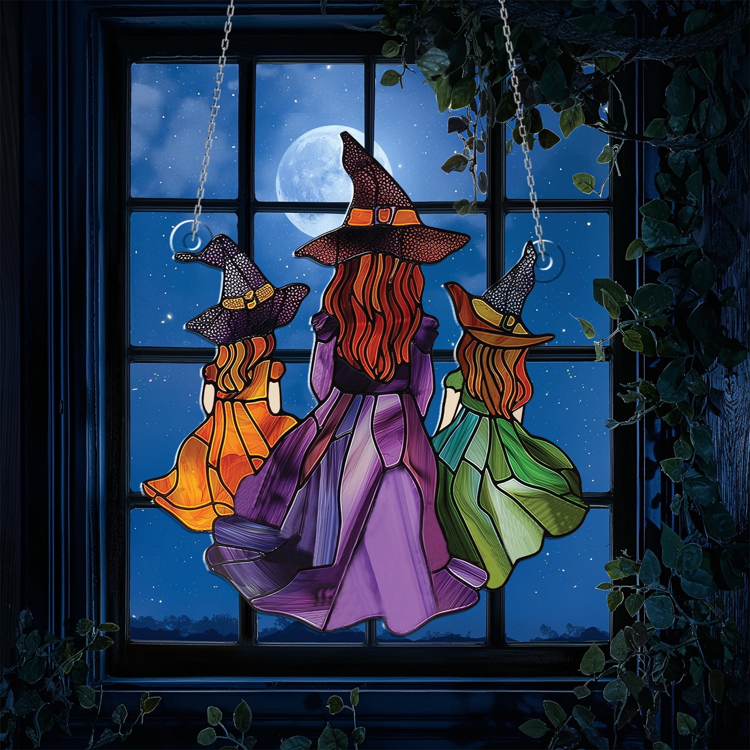 Acrylic Window Hanging, Three Witches in Colorful Dresses, 2D Stained ...