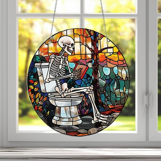 Acrylic Window Hanging with Skeleton Humor - Stained Glass Style for ...