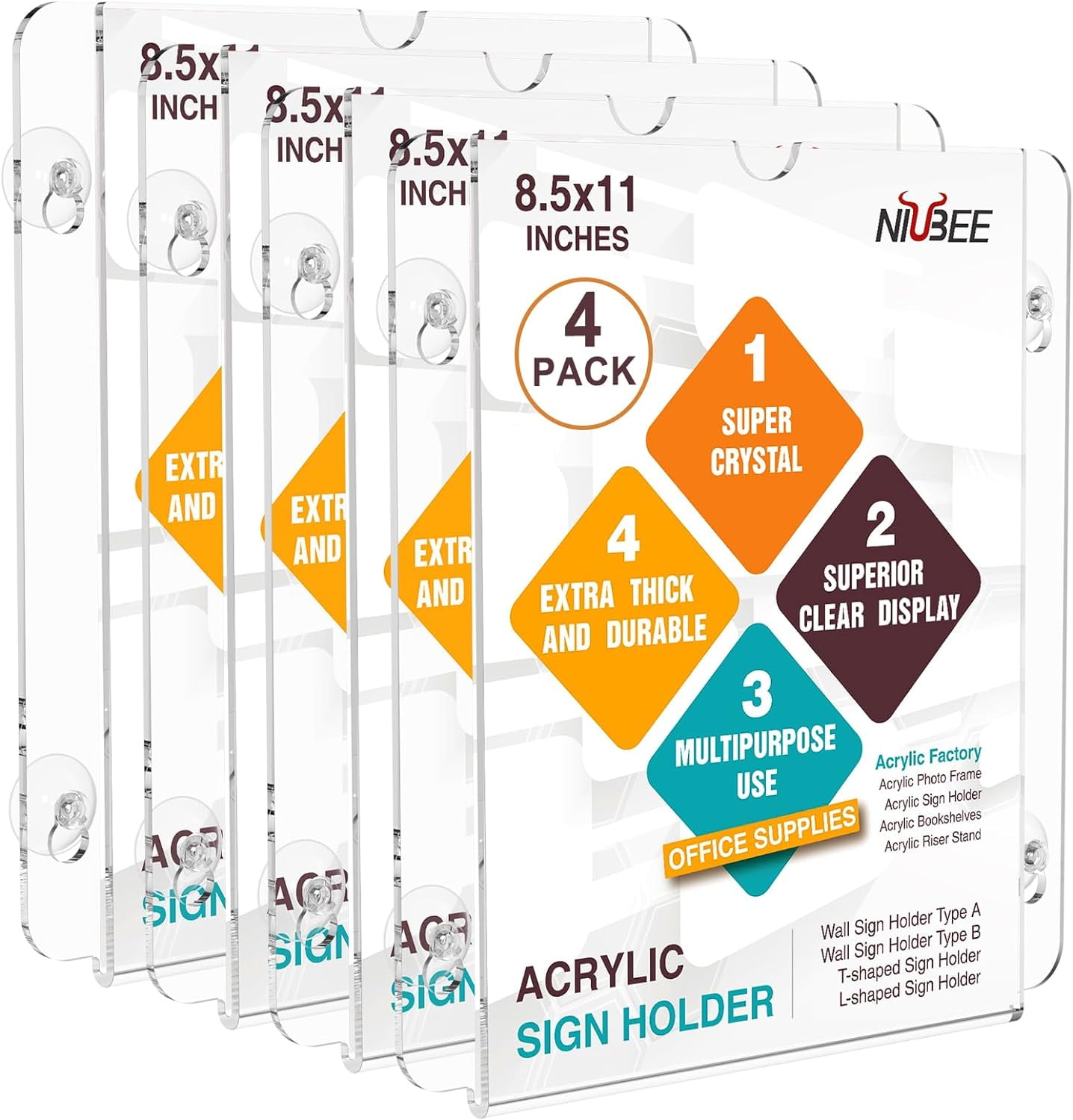 Acrylic Window Sign Holder 8.511 Inch with 4 Suction Cups for Glass ...