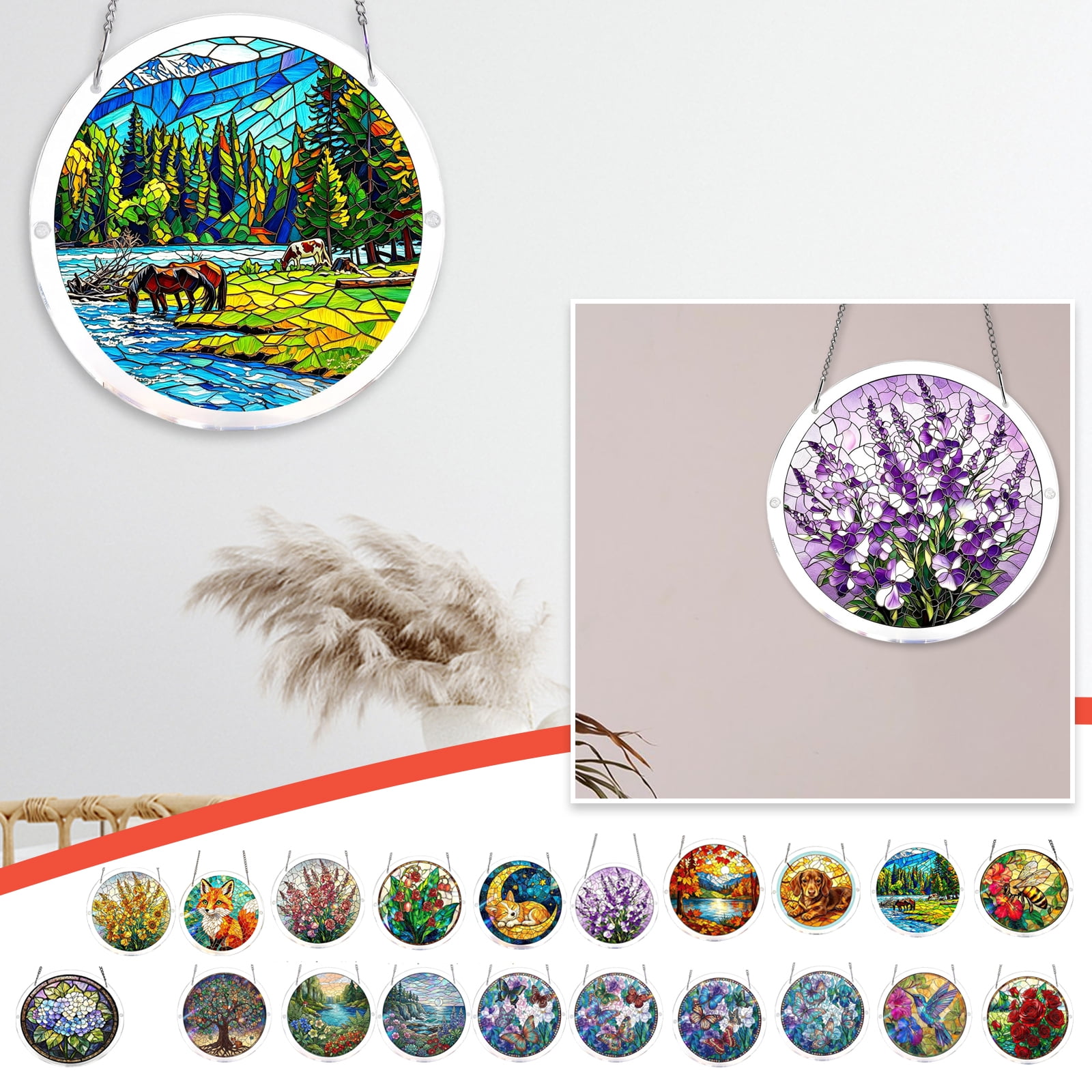 Acrylic Window Suncatcher Hanging Pendant, 2D Flat Colorful Stained ...