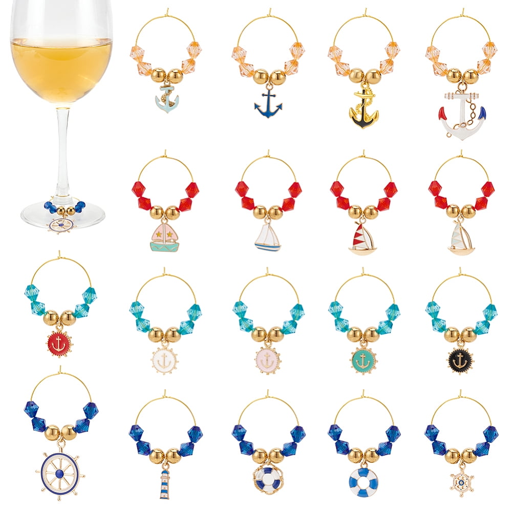 Acrylic Wine Glass Charms with Alloy Enamel Charms Brass Wine Glass ...