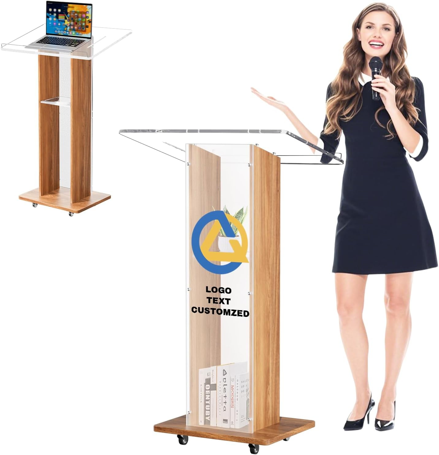 Acrylic and Wood Podium Lectern, Pulpits for Churches with Shelves ...