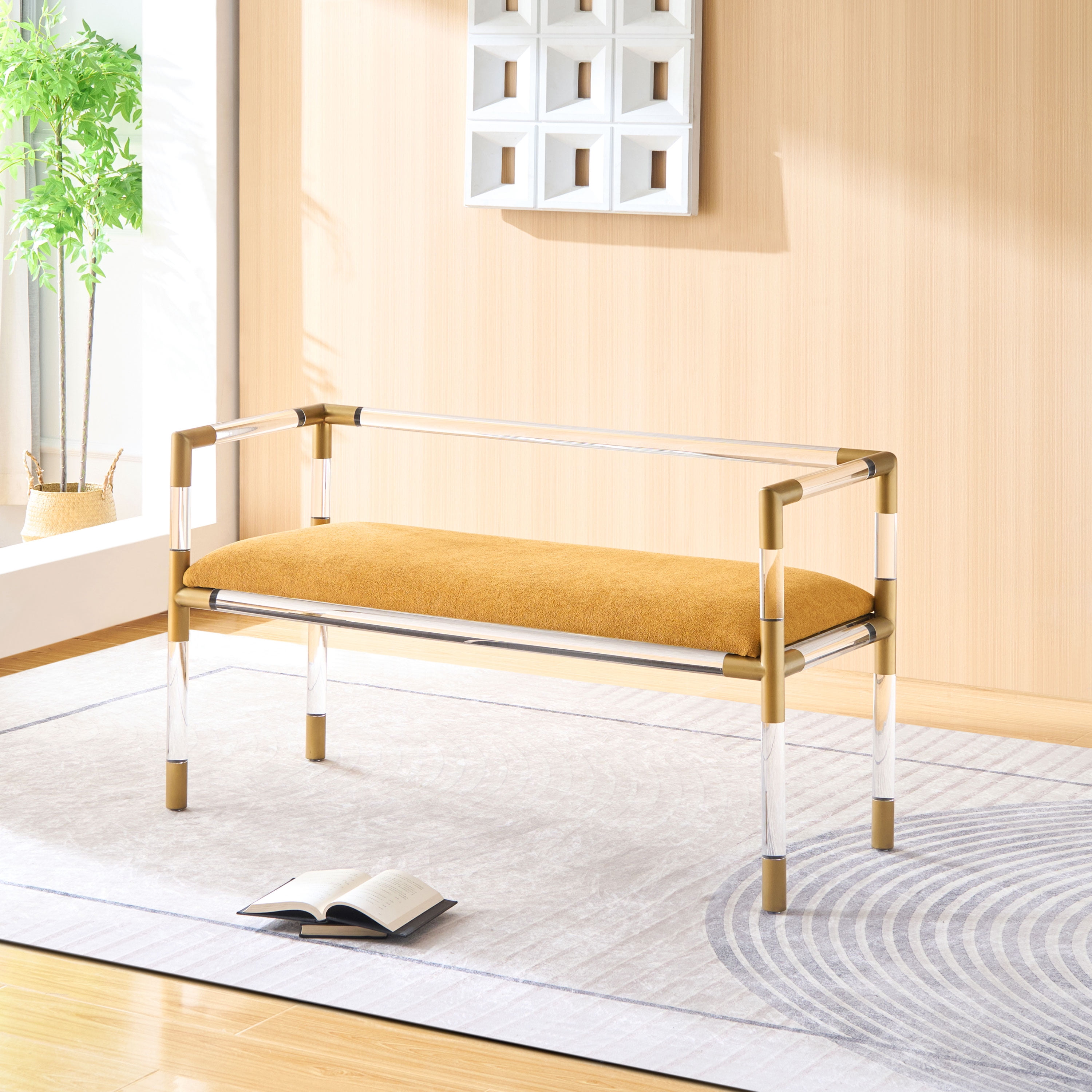 Acrylic and Gold Stainless Steel Combination Bench for Bedroom or ...