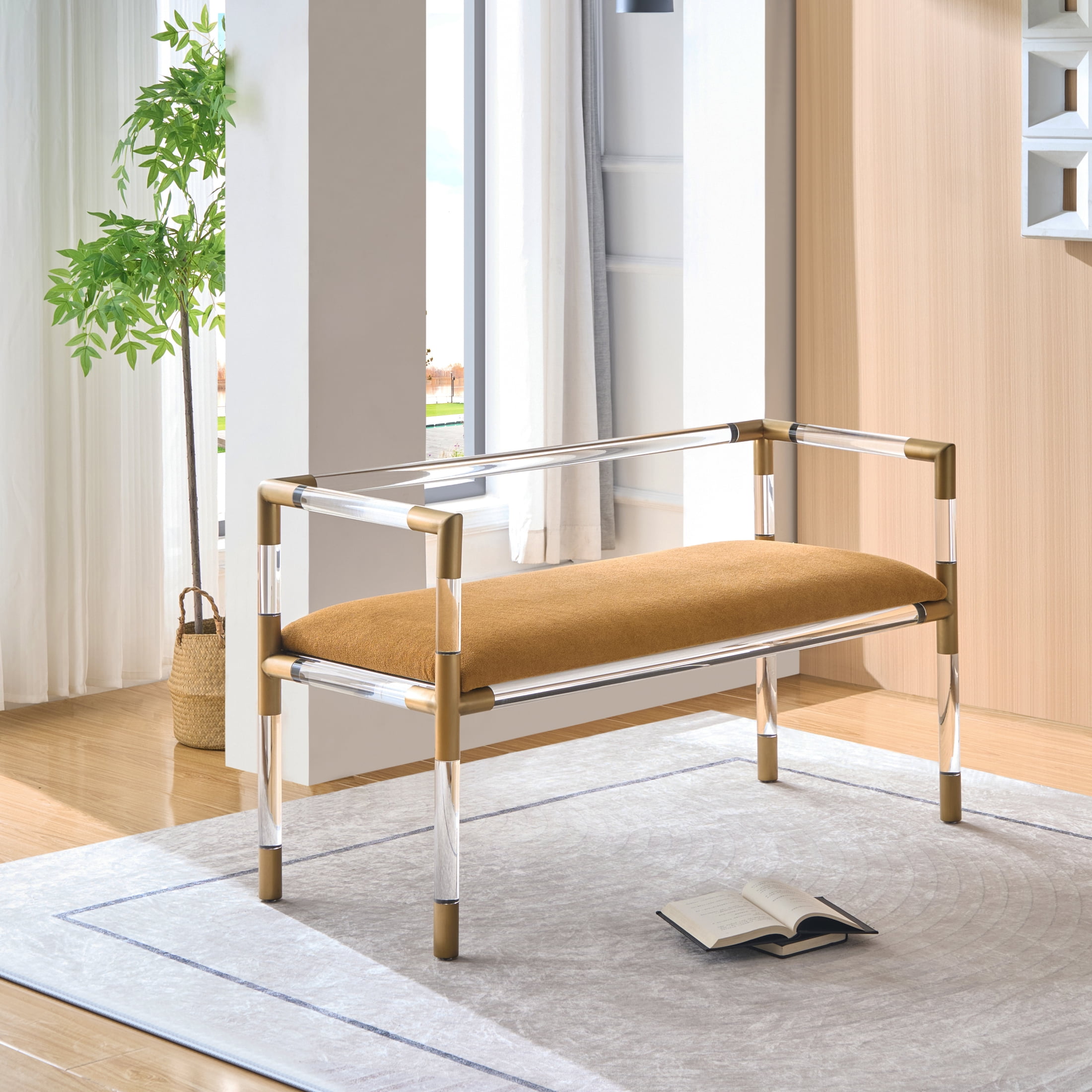 Acrylic and Gold Stainless Steel Combination Bench for Bedroom or ...