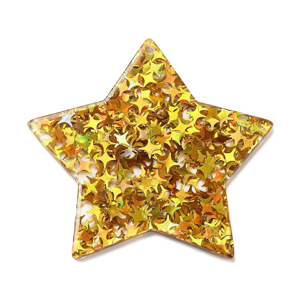 Acrylic with Paillettes Pendants Star Goldenrod 42.5x45.5x2mm Hole: 1 ...