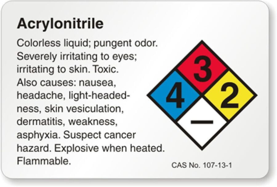 Acrylonitrile Nfpa Chemical Weatherproof Metal Aluminum Sign SIZE: 12 ...