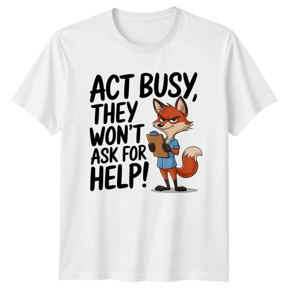 Act Busy Fox Cartoon T-Shirt - They Won'T Ask For Help! All Size S-5XL ...