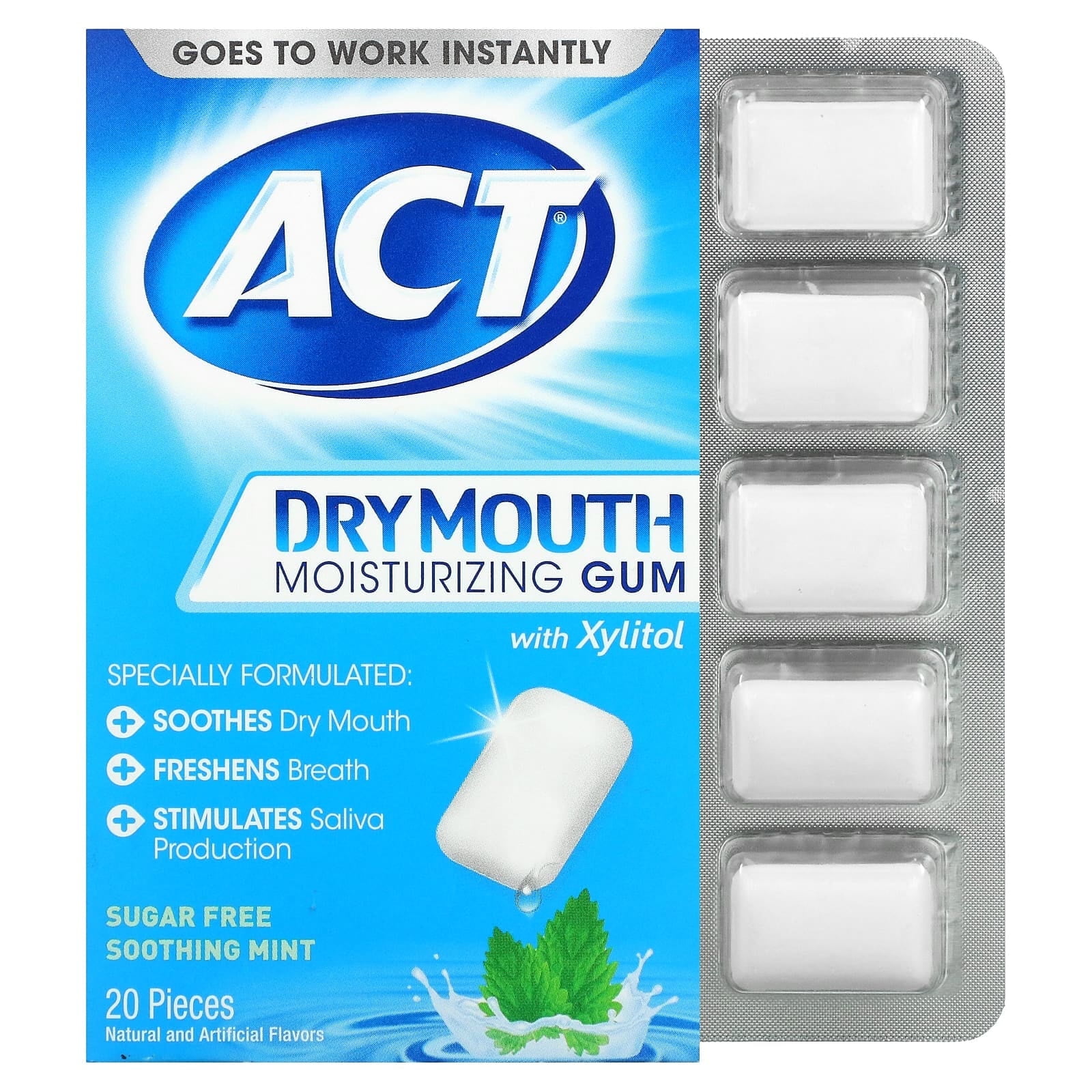 Act, Dry Mouth Moisturizing Gum with Xylitol, Sugar Free, Soothing Mint ...