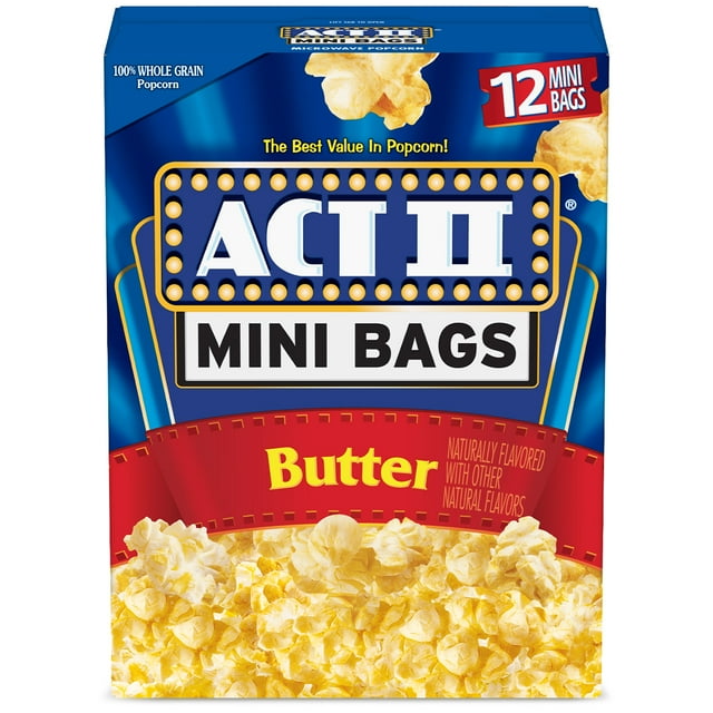 ACT II Single Serve Butter Flavor Microwave Popcorn, Mini Bags 13.125 ...