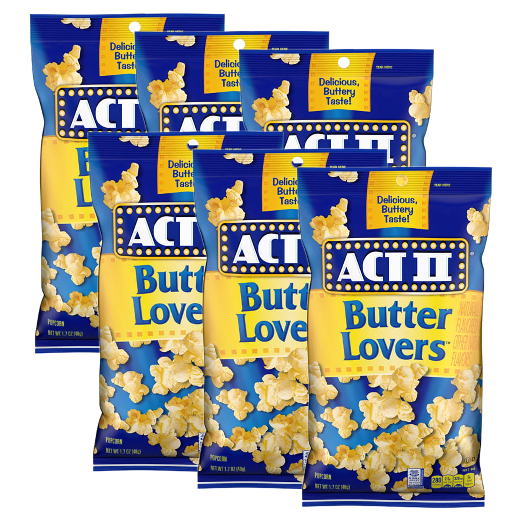 (6 pack) Act II Butter Lovers Popped Popcorn, Gluten Free, 1.7 oz ...