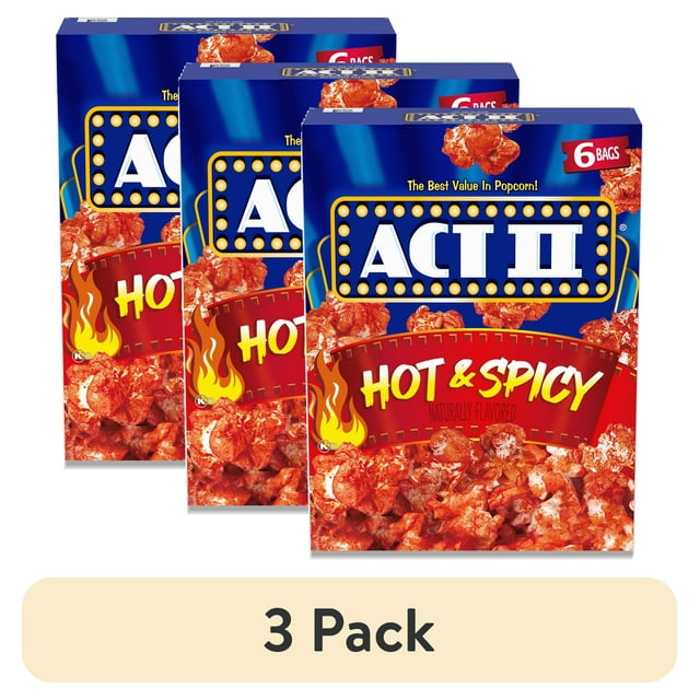 (3 pack) Act II Hot and Spicy Flavor Microwave Popcorn, 12.7 oz, 6 ...