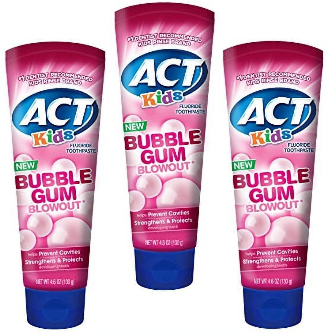 Act Kids Bubblegum Blowout Fluoride Toothpaste, 4.6 Oz, 3 Pack ...
