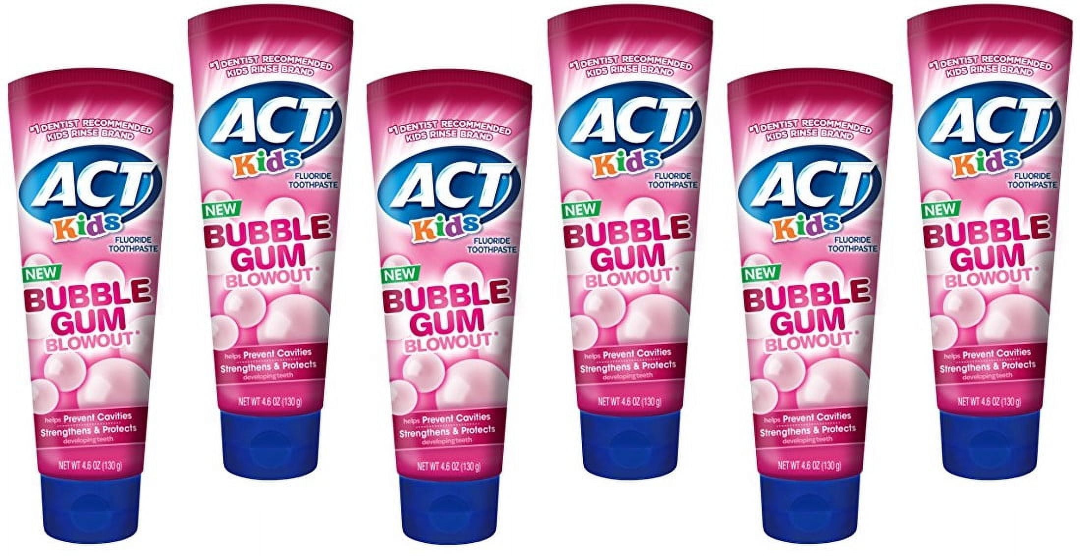 Act Kids Bubblegum Blowout Fluoride Toothpaste, 4.6 Oz, 6 Pack ...