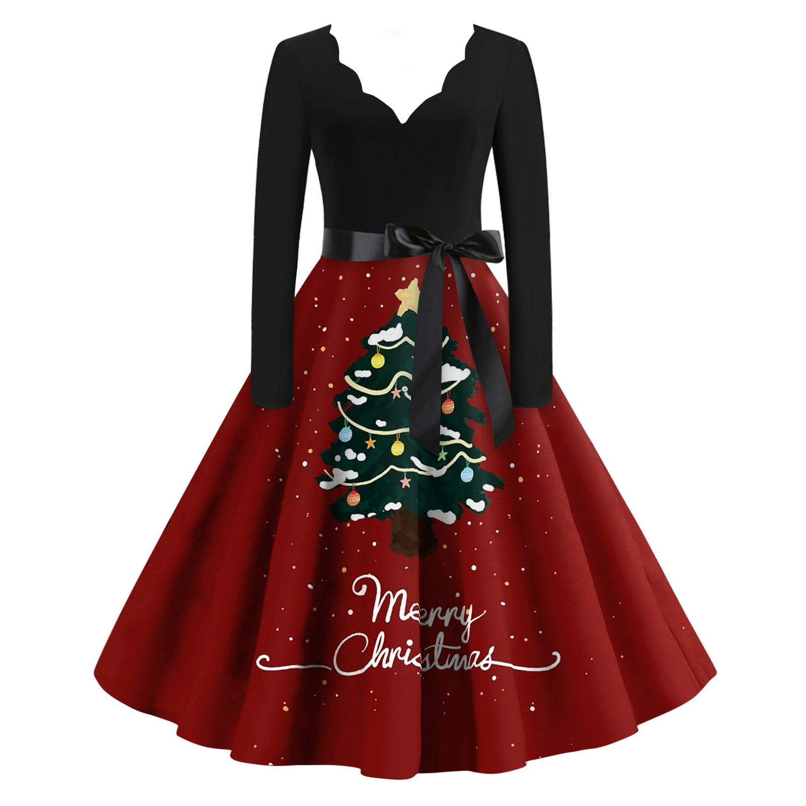 Act Now Gomind Christmas Dress Women Vintage Long Sleeve 50s Dresses