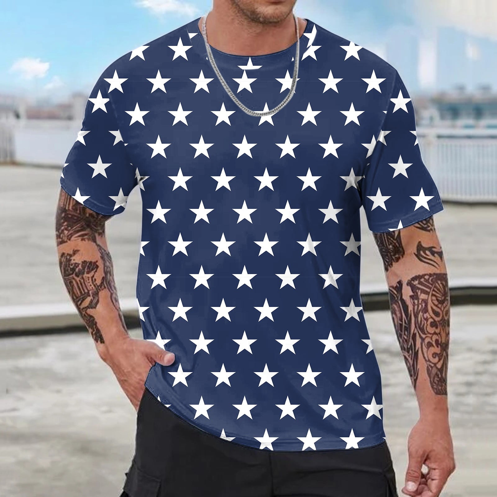 Act Now！ HIMIWAY Stars and Stripes Tunics Men's Summer Short Sleeve ...
