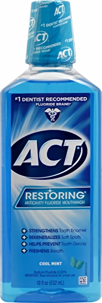 Act Restoring Anticavity Flouride Mouthwash Cool Splash Mint 18 oz ...