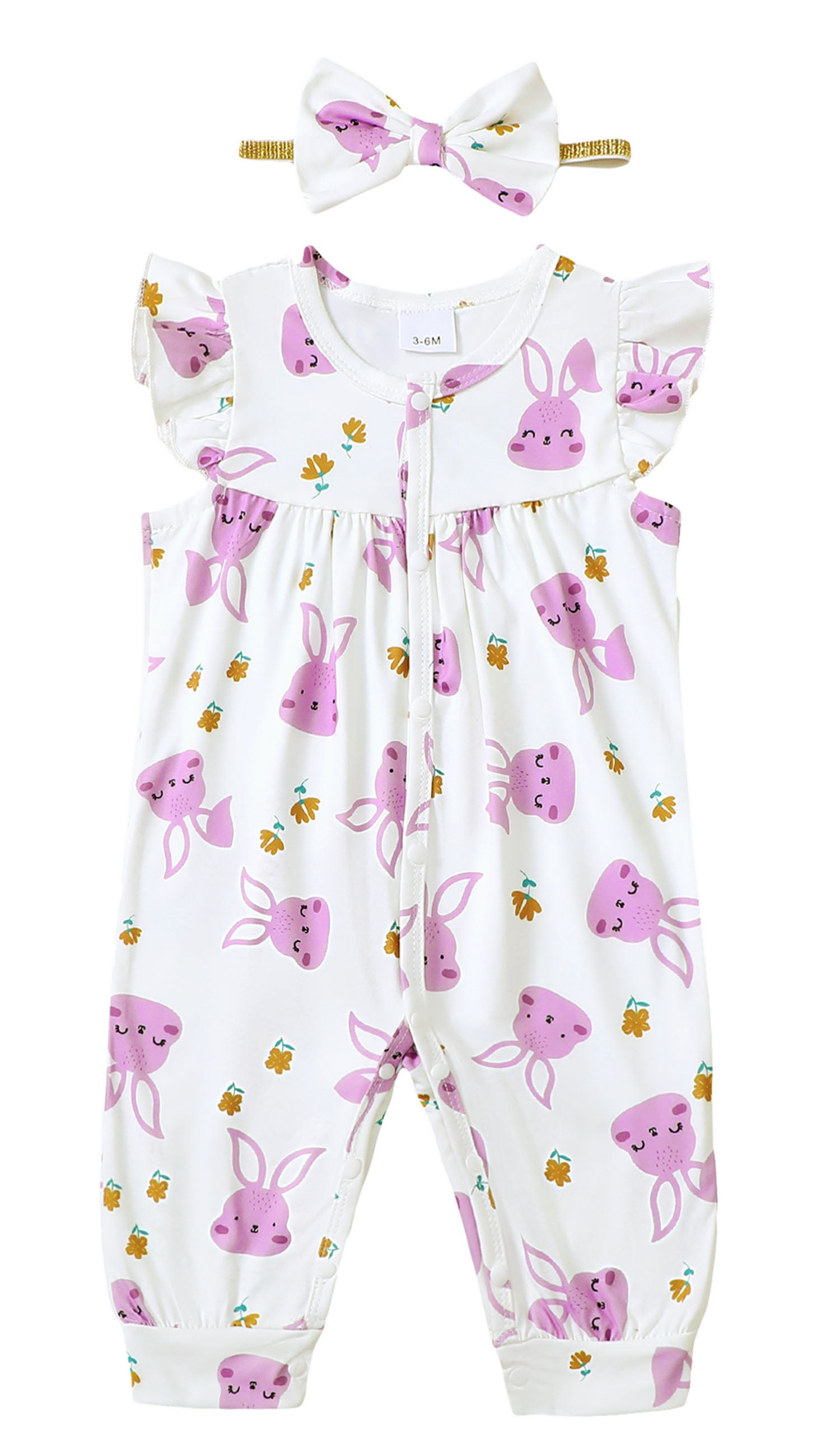 Actgleam Baby Girl Romper Ruffle Sleeveless Animal Print Cute Jumpsuit ...