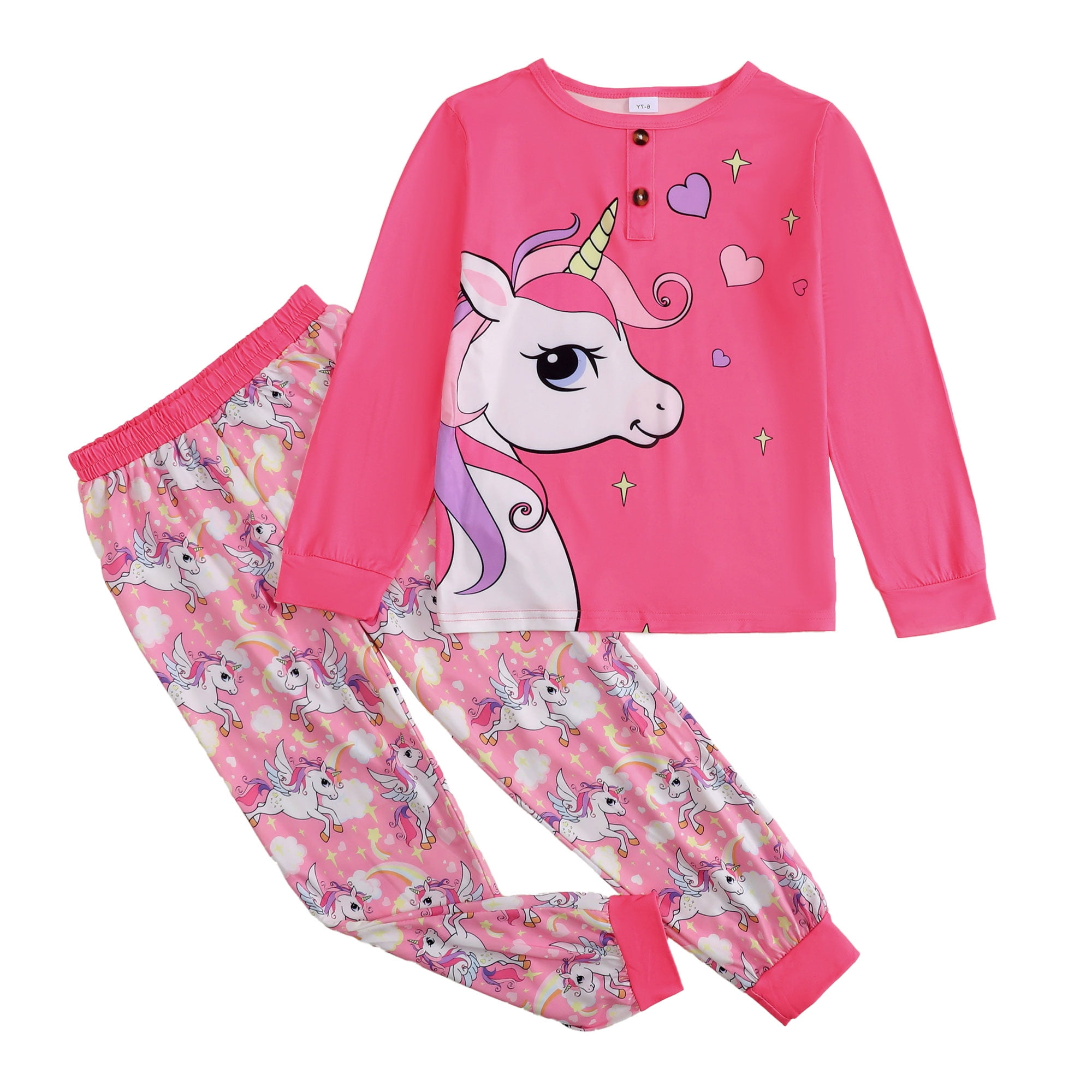 Actgleam Girls Long Sleeves Pajamas Set Loose-fit Kids Sleepwear Pants ...