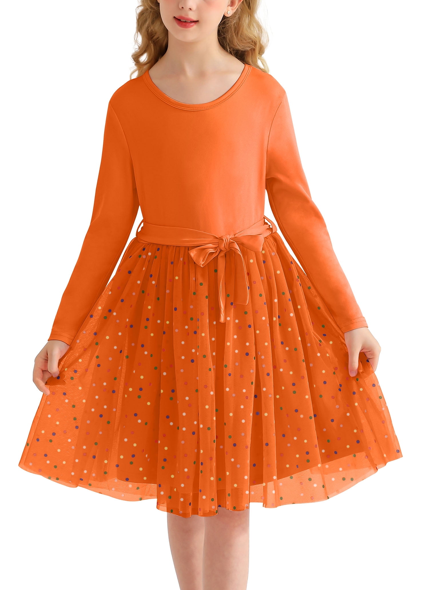Actgleam Girls Tutu Dress long Sleeves Tulle for Girl Dresses,Orange,9 ...