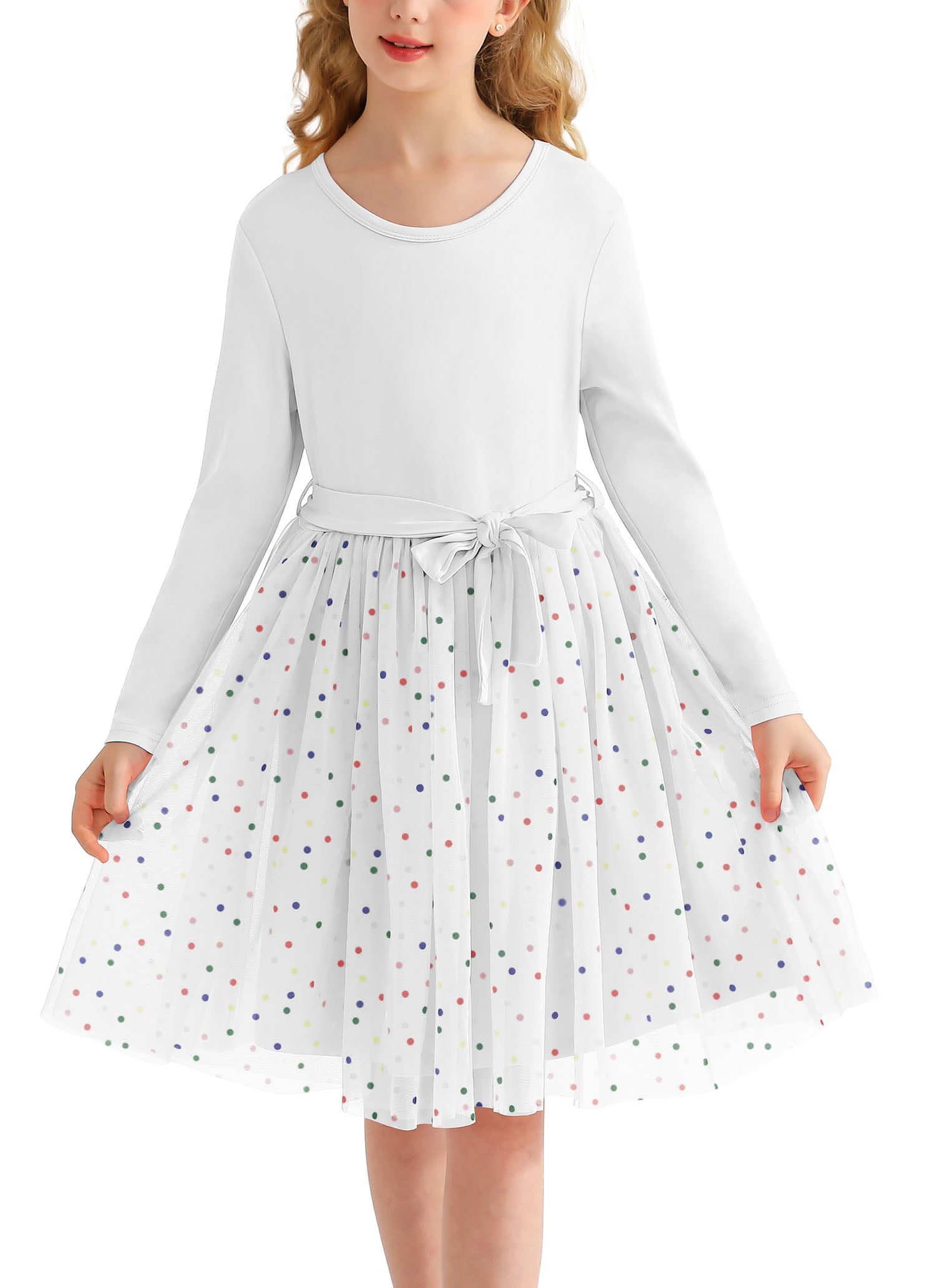 Actgleam Girls Tutu Dress long Sleeves Tulle for Girl Dresses,White,7 ...