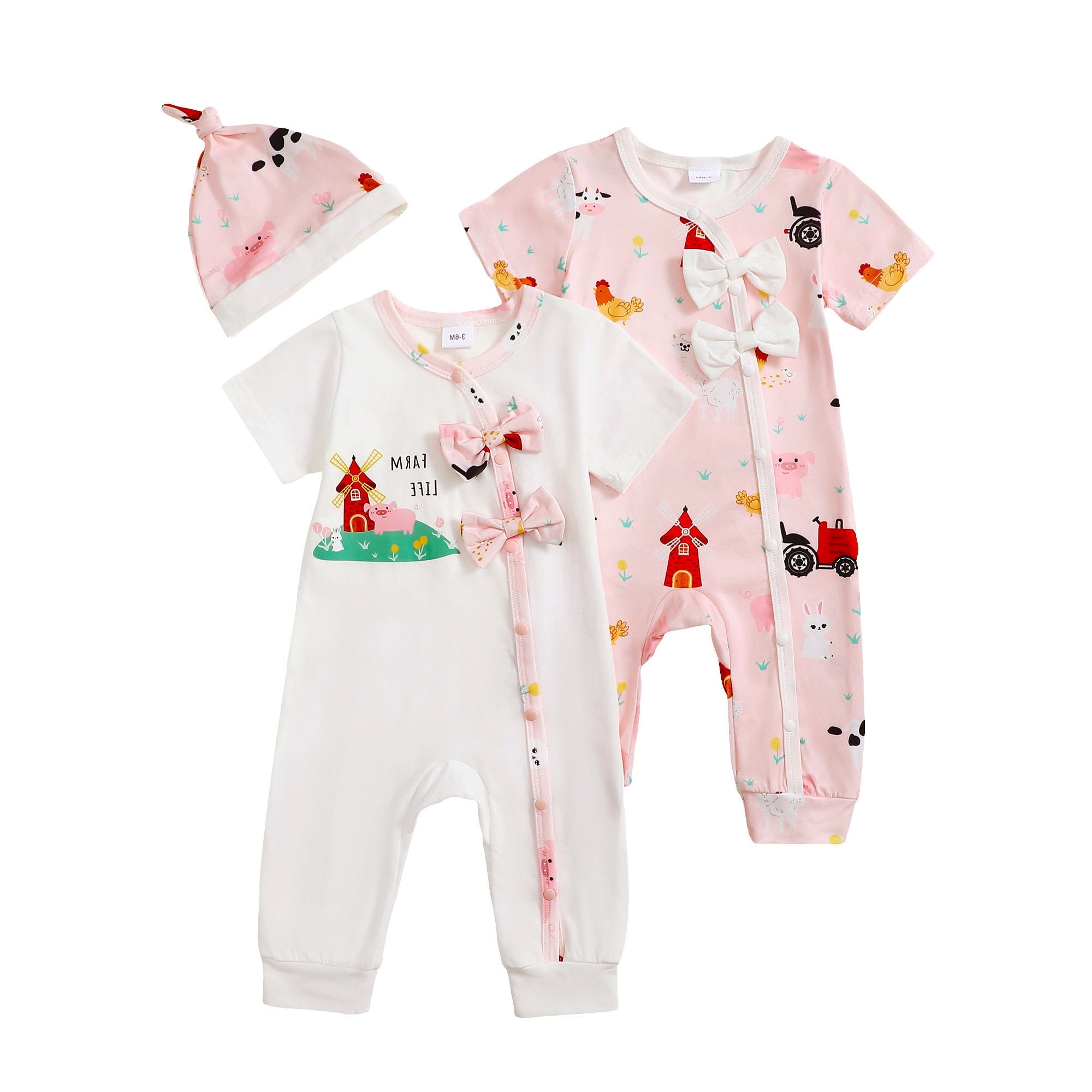 Actgleam Infant Baby Girls Romper With Hat Snap Short Sleeve Baby ...