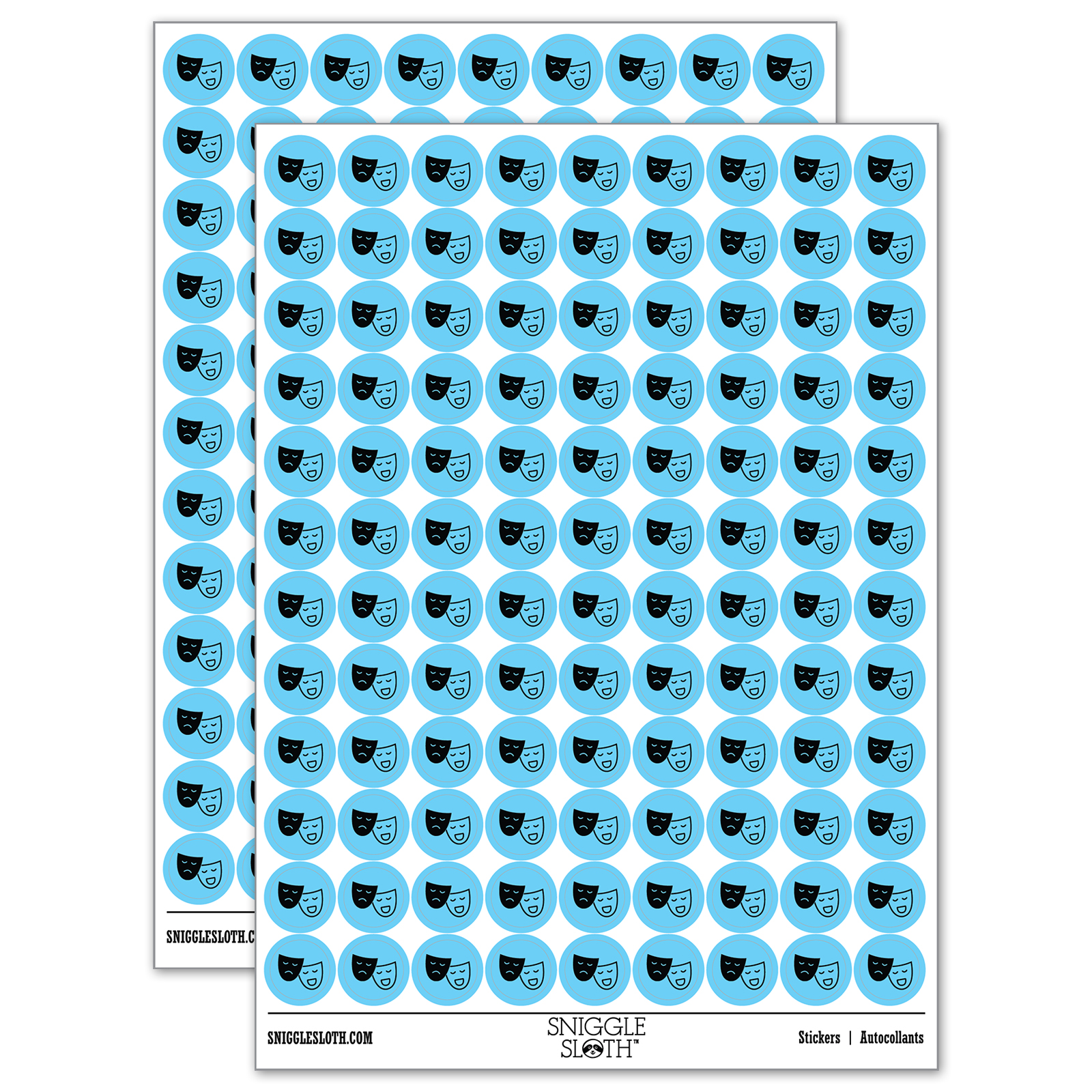 Acting Comedy Drama Masks Theater Carnival 200+ Round Stickers - Light ...