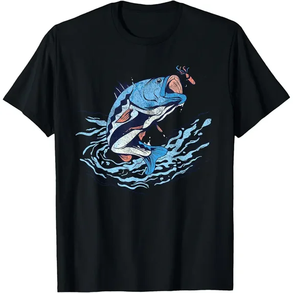 Action Bass Fish Jumping Out of Water for Angler Men Short Sleeve ...