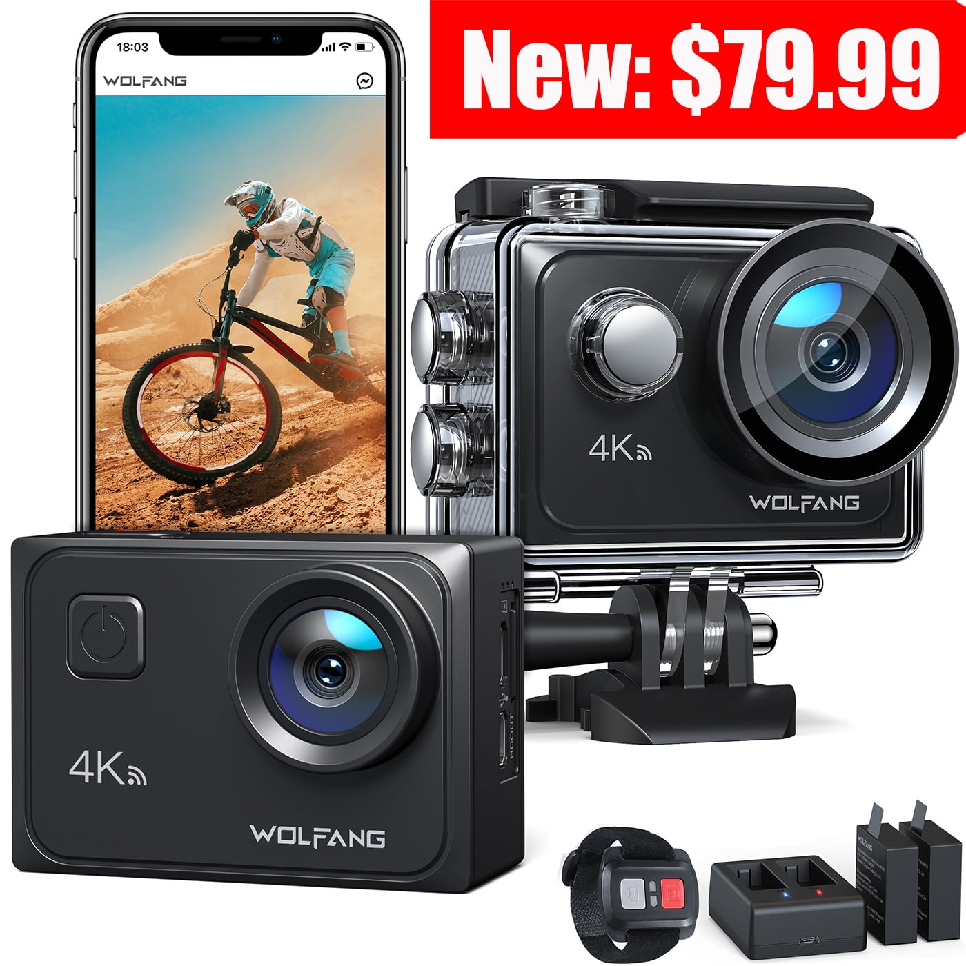 Action Camera 4K 24MP, 40M Waterproof Camera 170° Wide Angle EIS ...