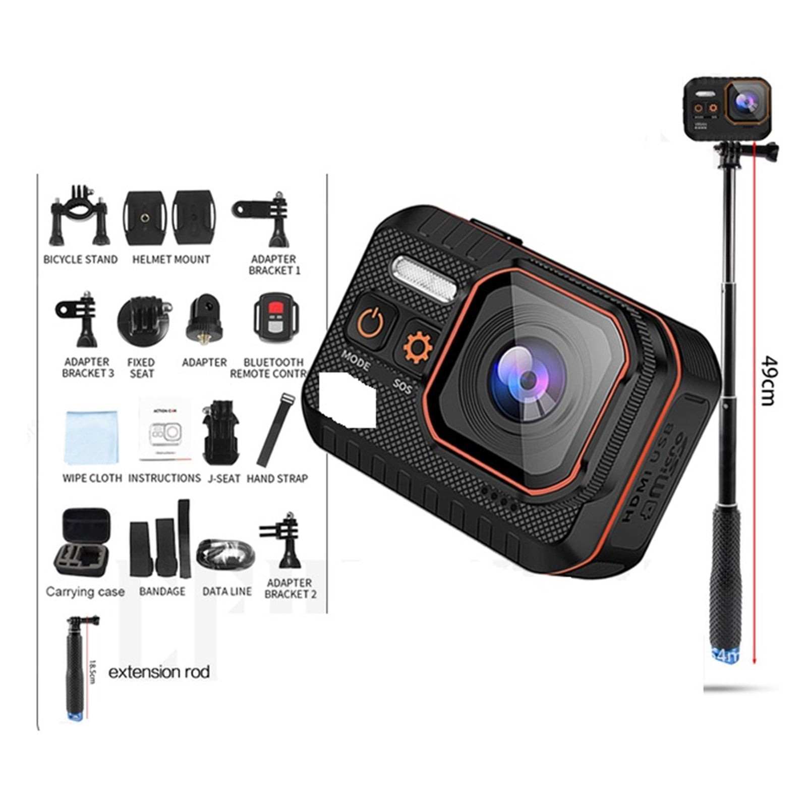 Action Camera 4K 60FPS Remote Control 30m Waterproof 170° Wide Angle ...