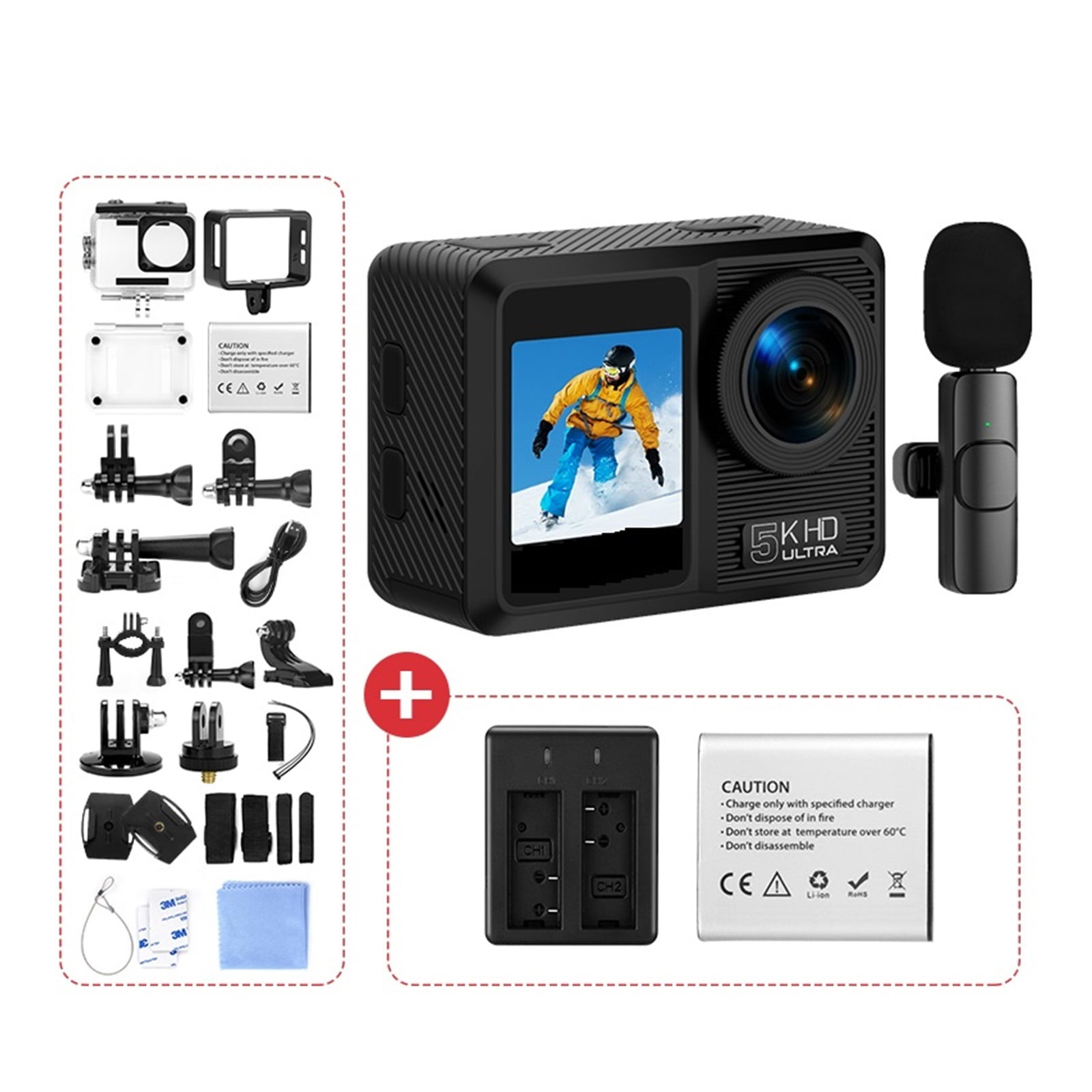 Action Camera, AX9 Action Camera 5K 30FPS With Remote Wireless Mic EIS ...