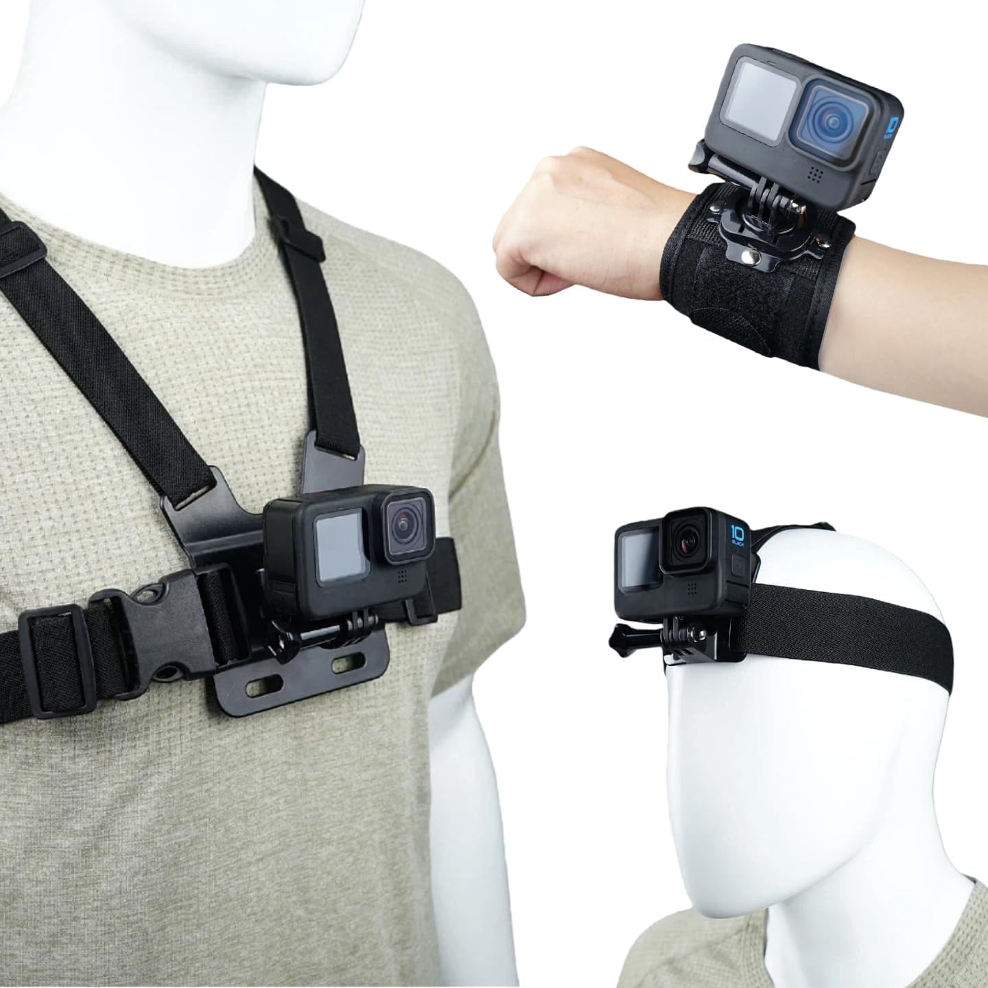 Action Camera Accessories Head Strap + Chest Mount Wrist Compatible ...