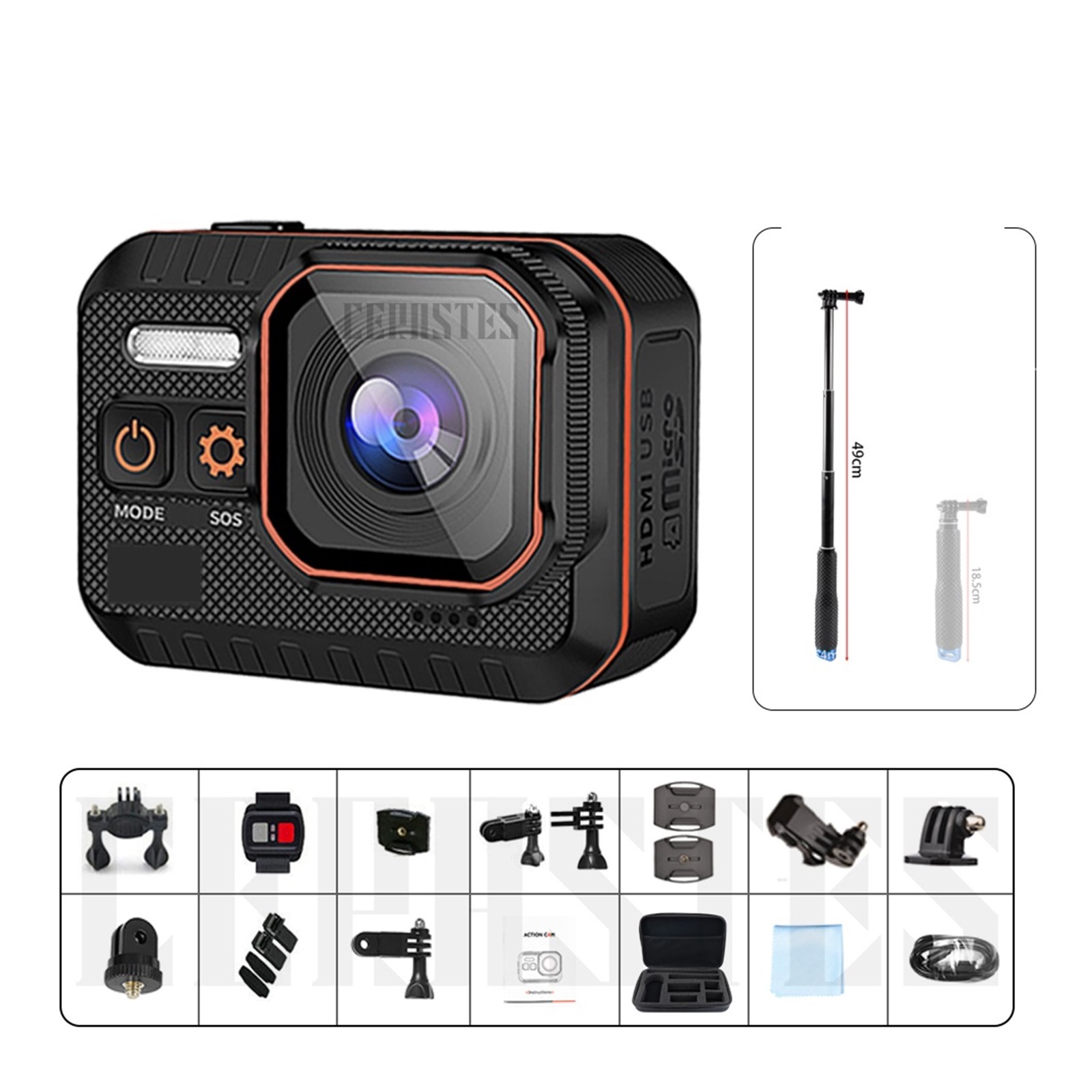 Action Camera, Action Camera 4K 60FPS Remote Control 30m Waterproof 170 ...