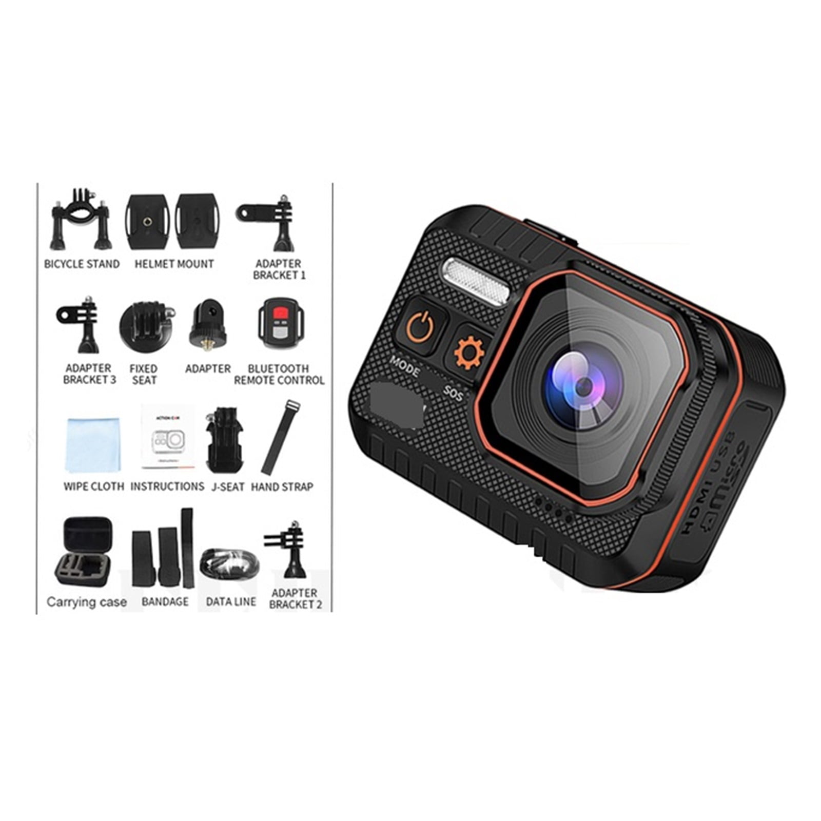 Action Camera, Action Camera 4K 60FPS Remote Control 30m Waterproof 170 ...