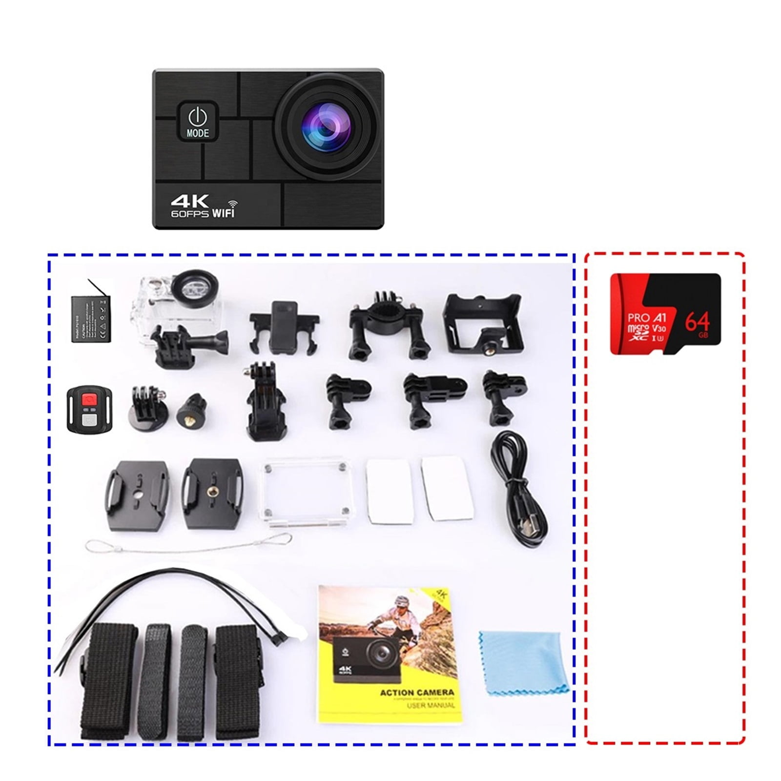 Action Camera, Action Sport Camera Ultra HD 4K/60fps EIS 24MP 2.0inch ...