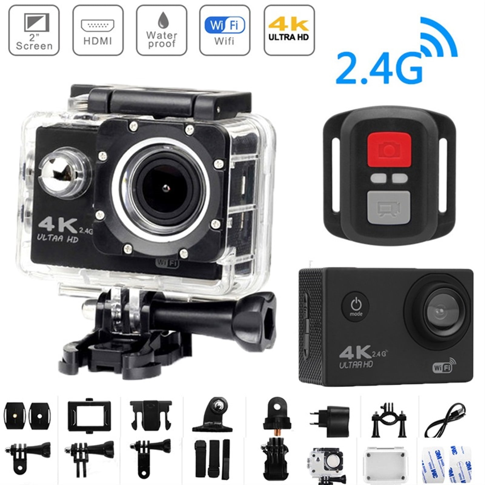 Action Camera, Ultra HD 4K WiFi 2.0&12MP , Underwater Waterproof Pro ...