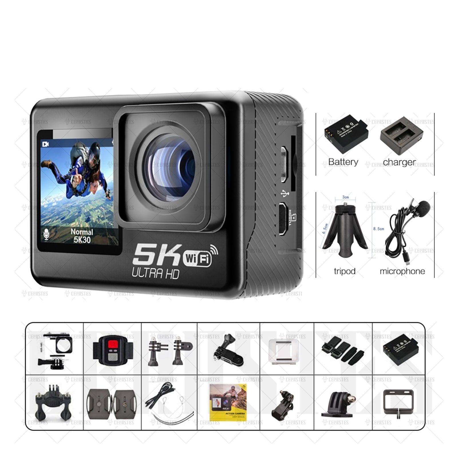 Action Camera, Waterproof 4K 60FPS Anti-shake Action Camera Dual Screen ...