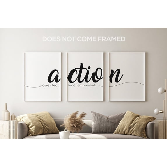 Action Cures Fear Motivational Quote Poster Prints Home Decor Office ...