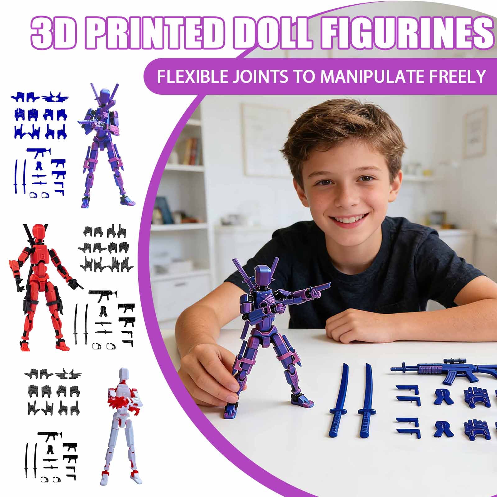 Action Figures Stick Robot Action Figure 3D Printed Robo Multi-Jointed ...