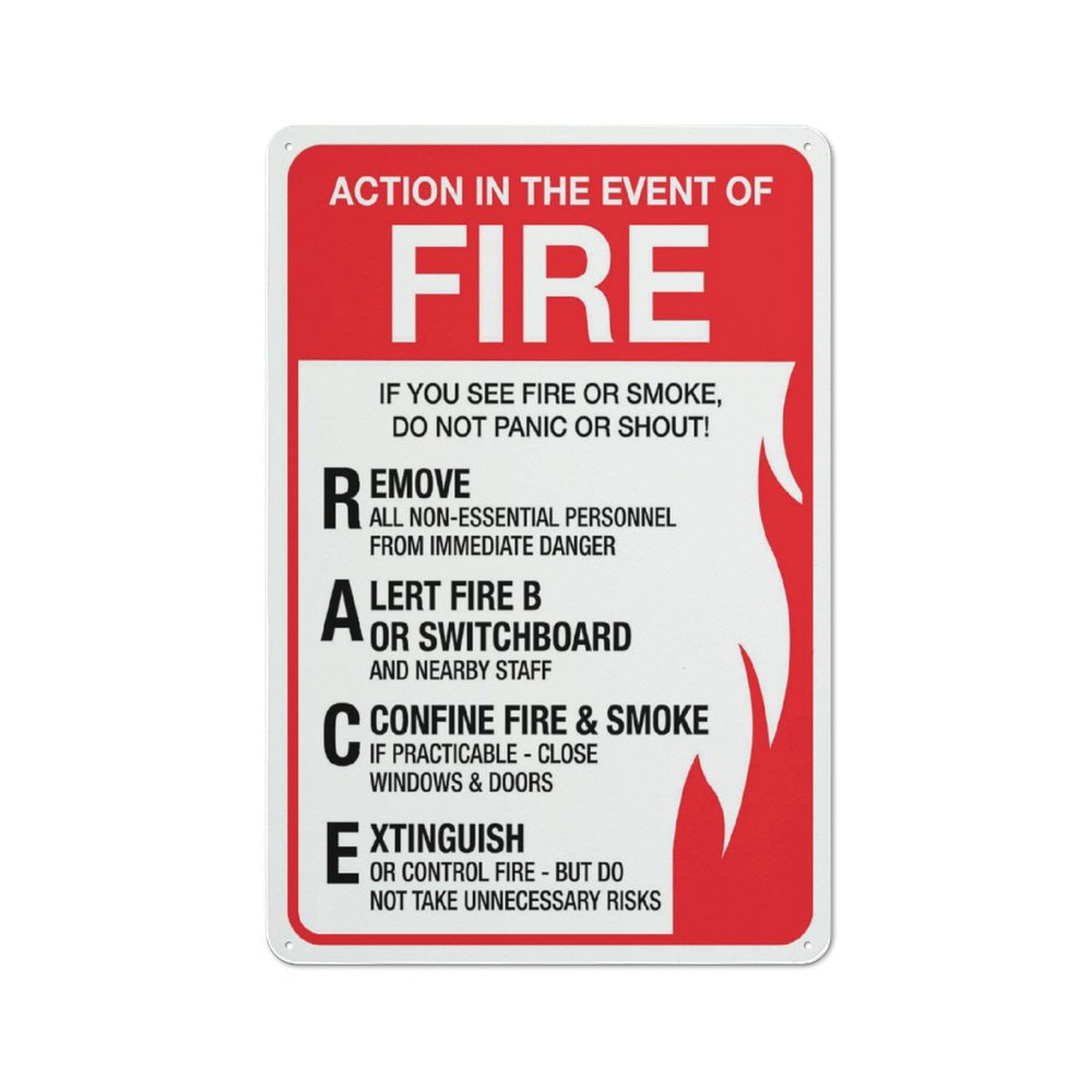 Action In The Event Of Fire Sign 8X12 Inch Rust Free Aluminum Easy To ...