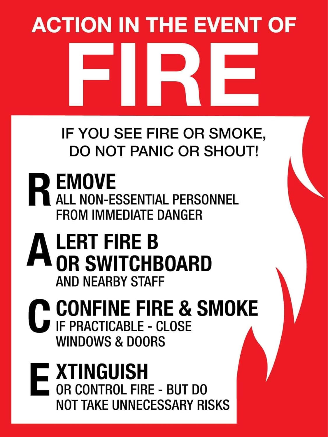 Action In The Event Of Fire Sign - Fire Safety Sign, 8 X 12 Inch Metal ...